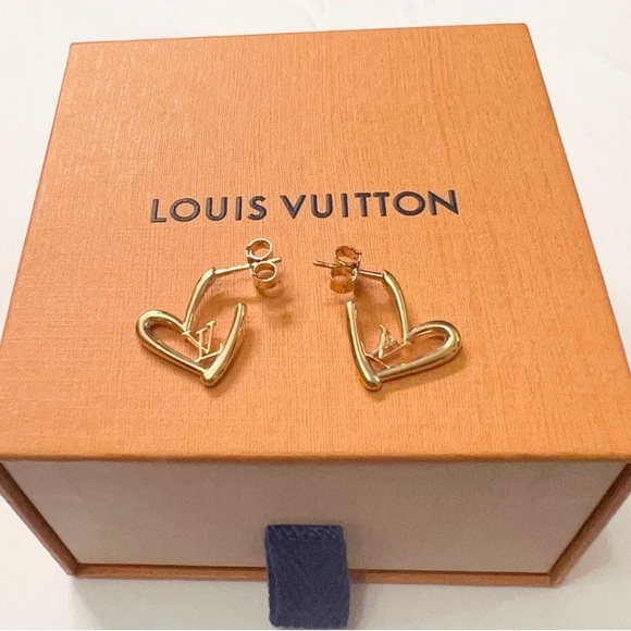 Jewelry | Darling Louis Vuitton Gold Heart Lv Earrings | Poshmark